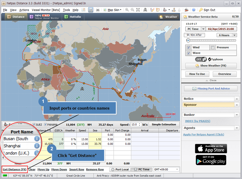 NETPAS - Smart port distance table